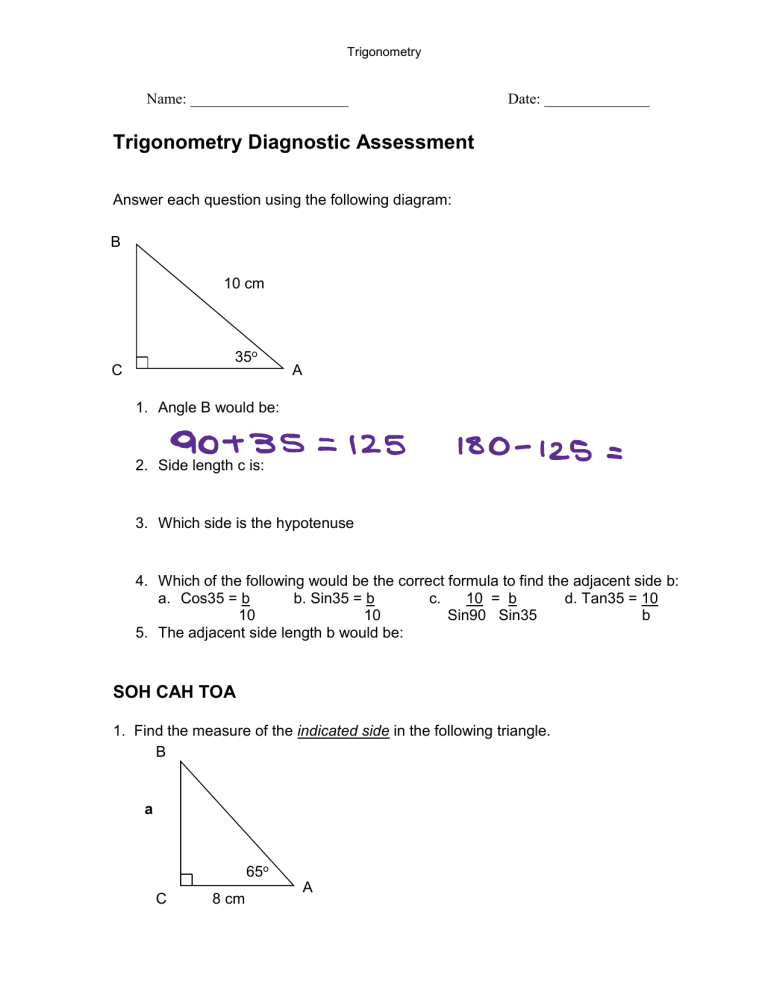 Trigonometry Diagnostic Assessment