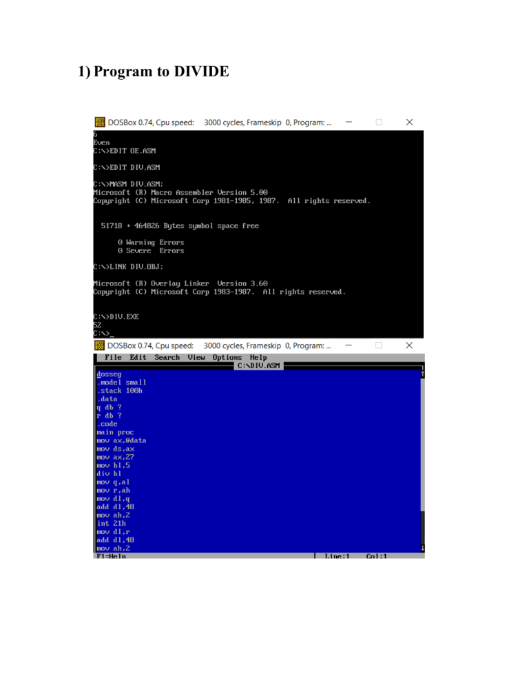 Assembly Language Examples: Divide, Multiply, Even/Odd