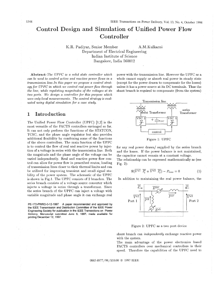 Control design and simulation of unified power flow controller