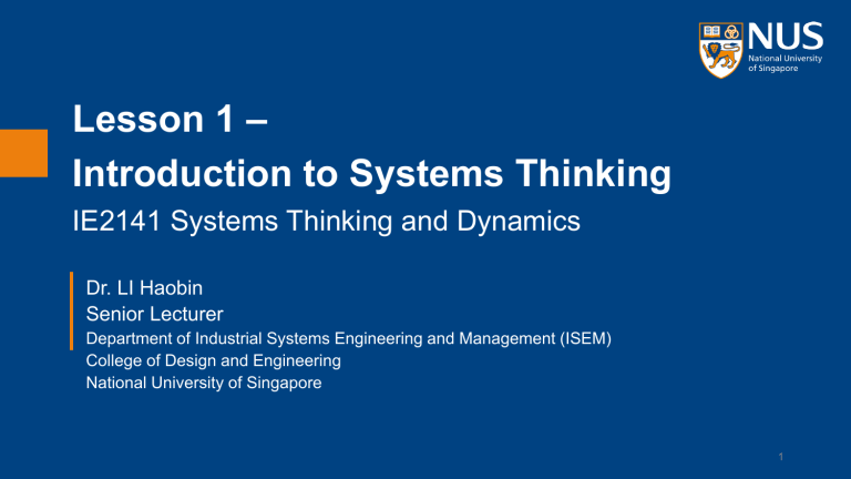 Introduction to Systems Thinking