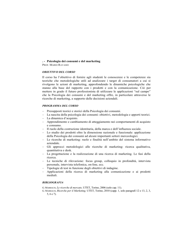 PSICOLOGIA CONSUMI MARKETING RAVASIO