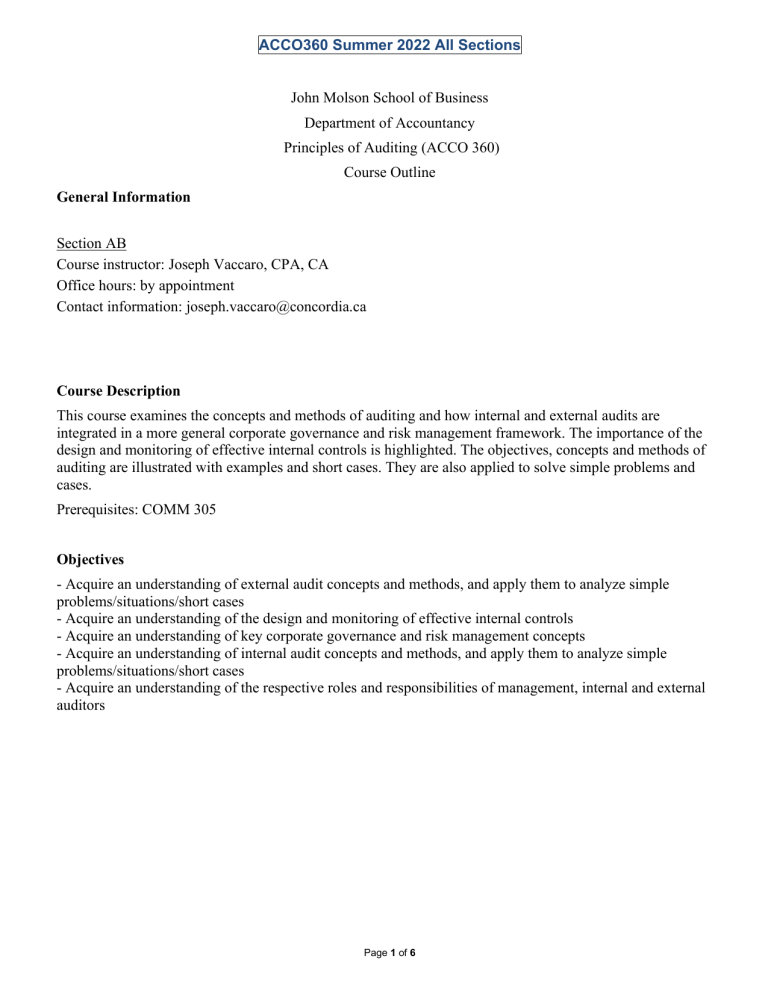 SUMMER 2022 ACCO 360 OUTLINE SUMMER 2022 ACCO 360 OUTLINE