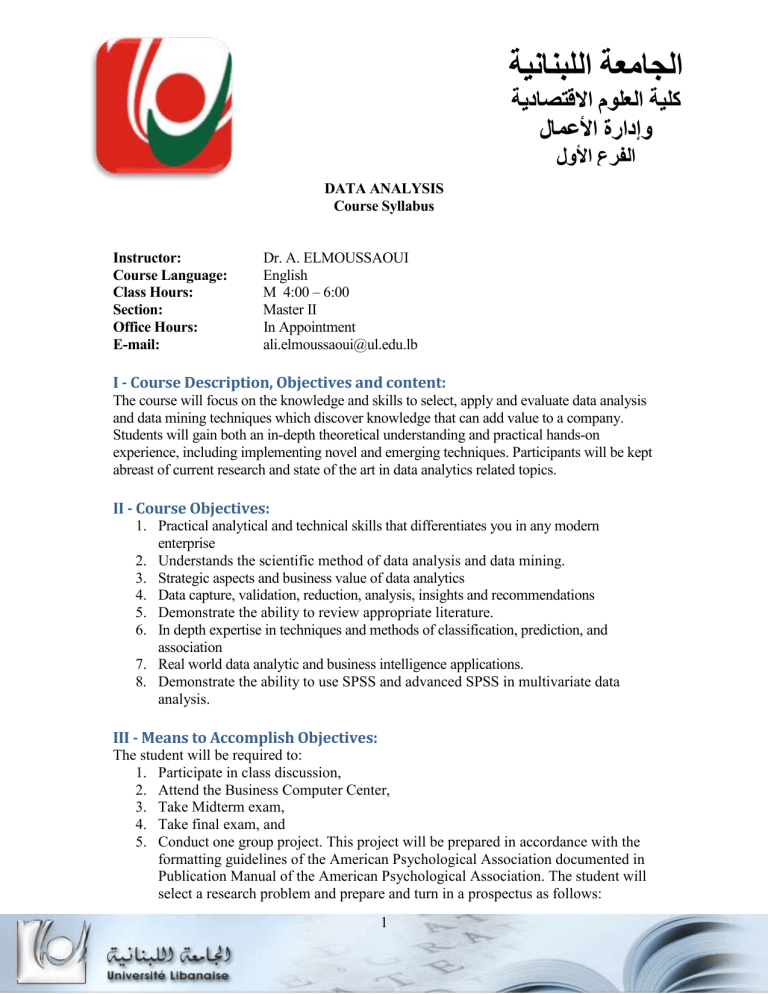Data Analysis Syllabus - EN Data Analysis Syllabus - EN