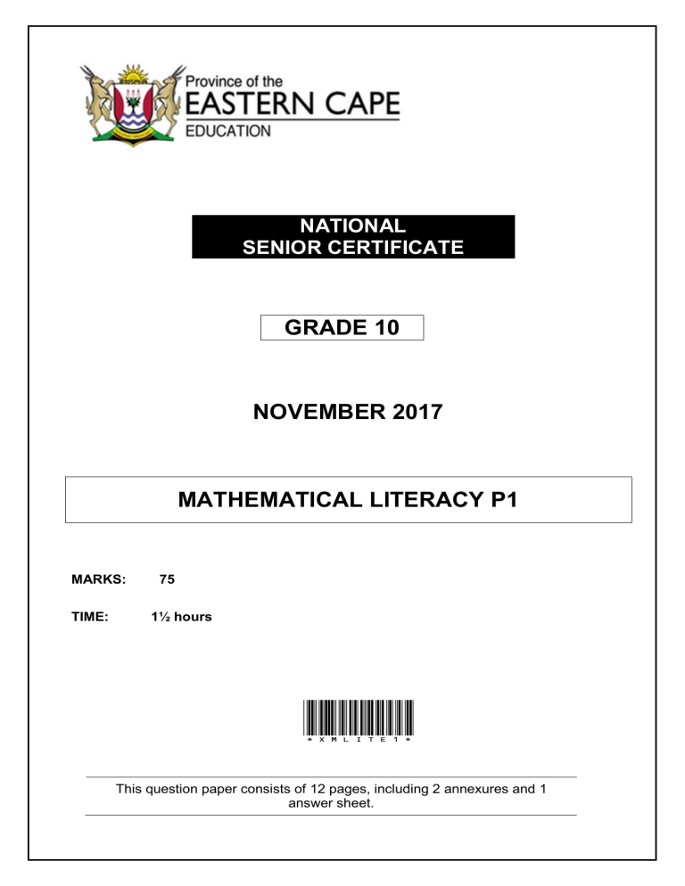 Maths Lit P1 Gr 10 Maths Lit P1 Gr 10