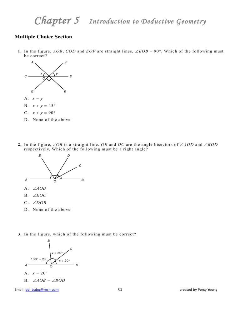 S3 Introduction to Deductive Geometry Question set