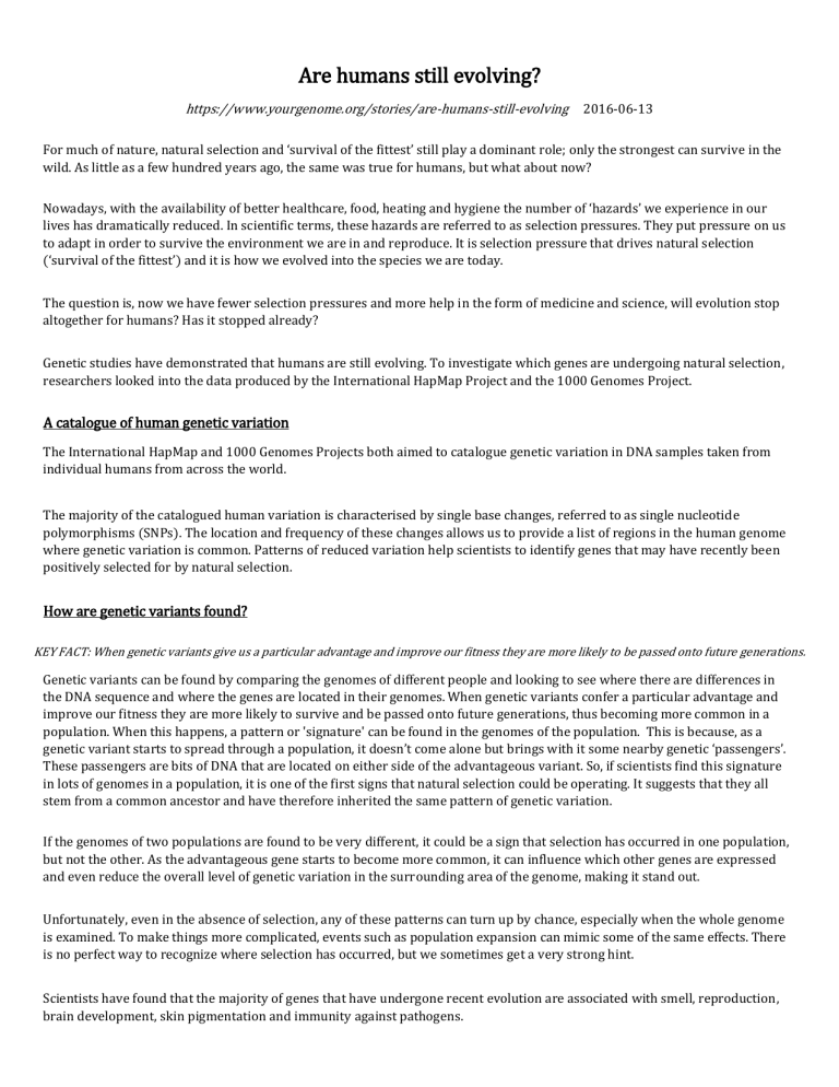 Are Humans Still Evolving ABSTRACT ARTICLE 1