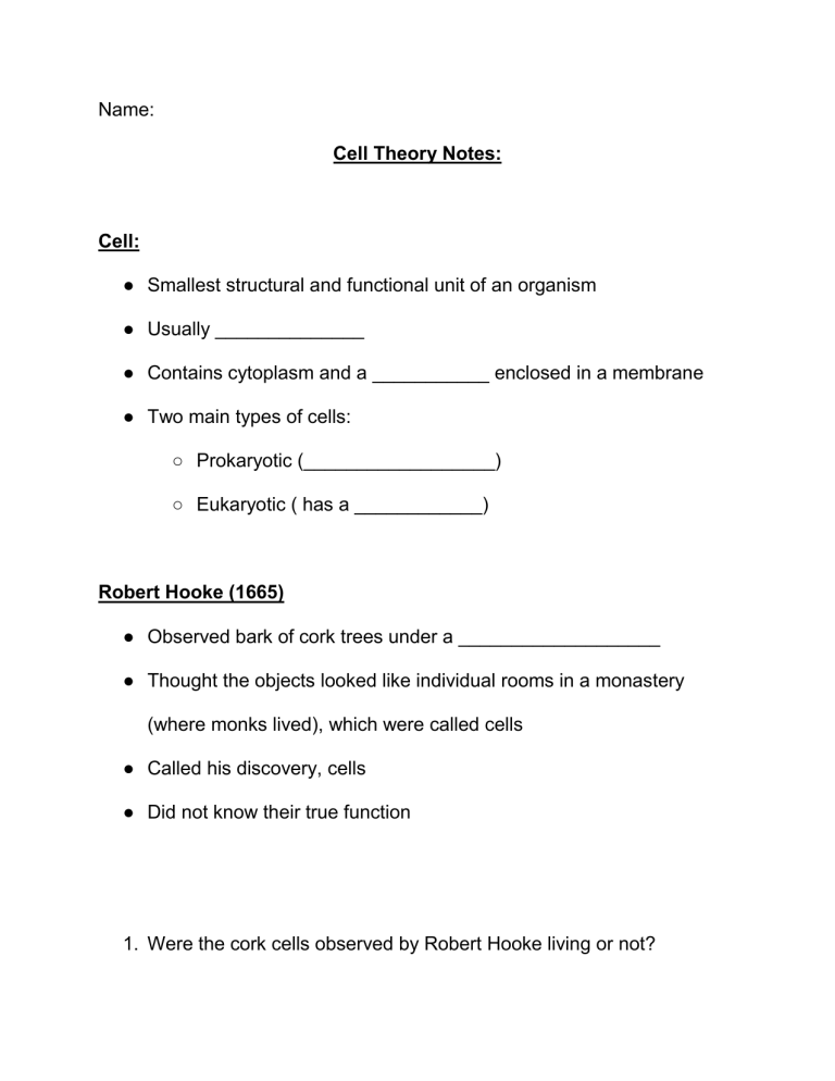 Celll Theory Notes