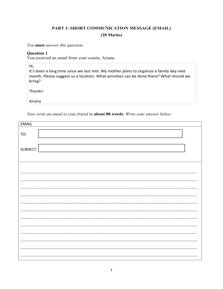 Writing Skills Exam: Email, Essay, Story