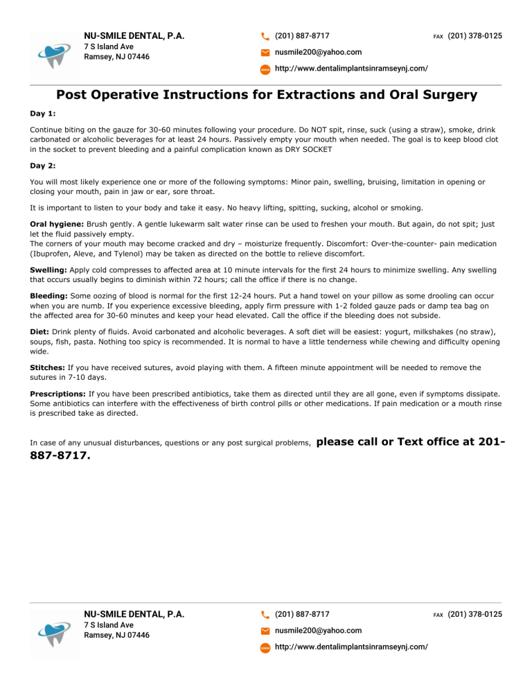 POST OP EXTRACTION INSTRUCTION POST OP EXTRACTION INSTRUCTION