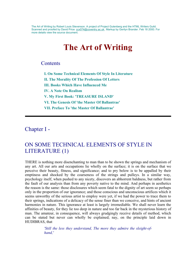 Robert Louis Stevenson The Art of Writing