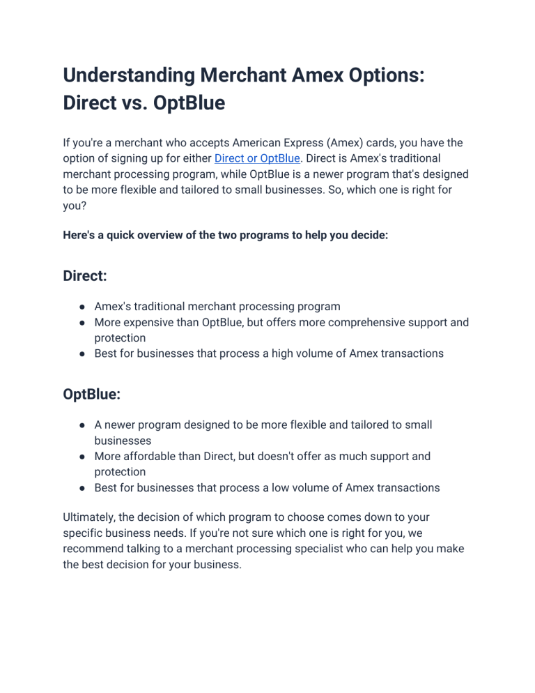 Understanding Merchant Amex Options: Direct vs. OptBlue