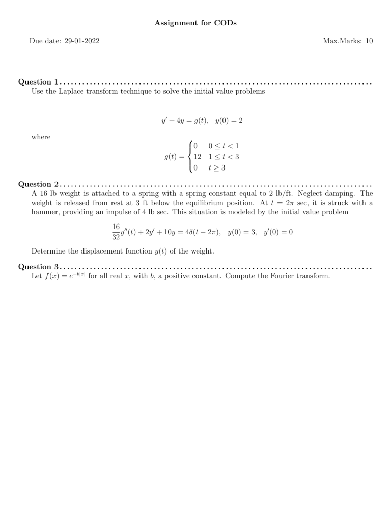 Assignment on Laplace and Fourier Transform