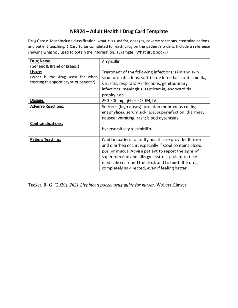 Ampicillin Drug Card