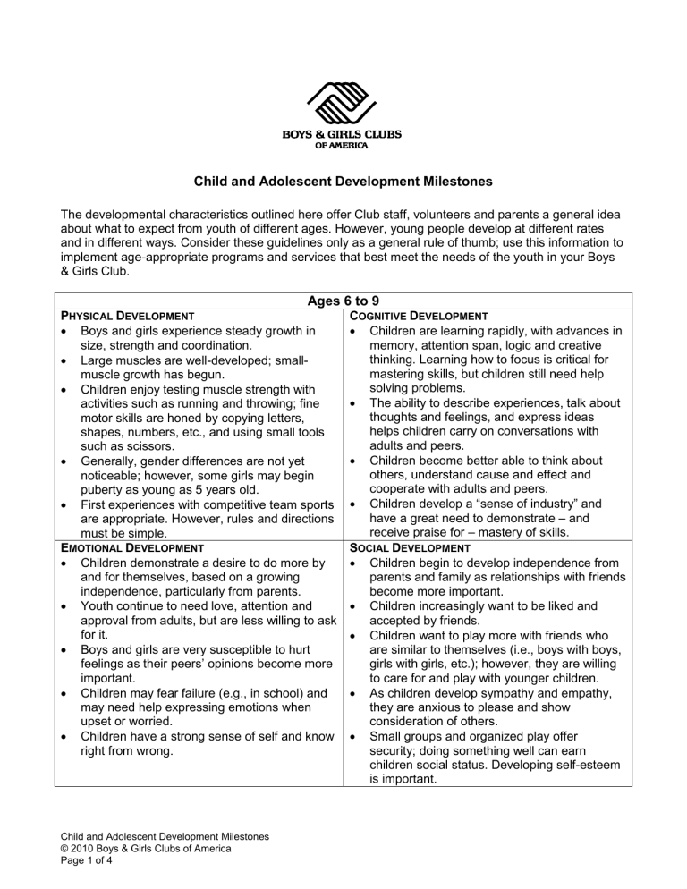 Child & Adolescent Development Milestones Guide