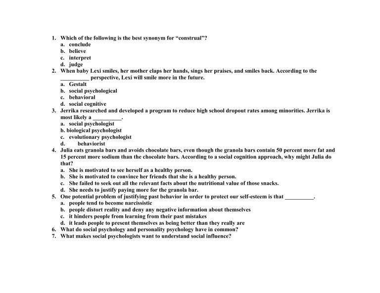 Social Psychology Test Questions