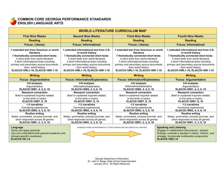 World Literature Curriculum Map - High School ELA