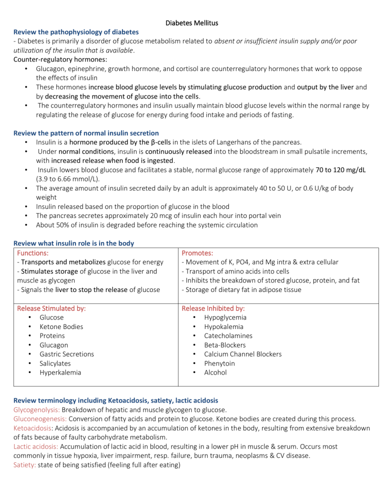 Diabetes Study Guide