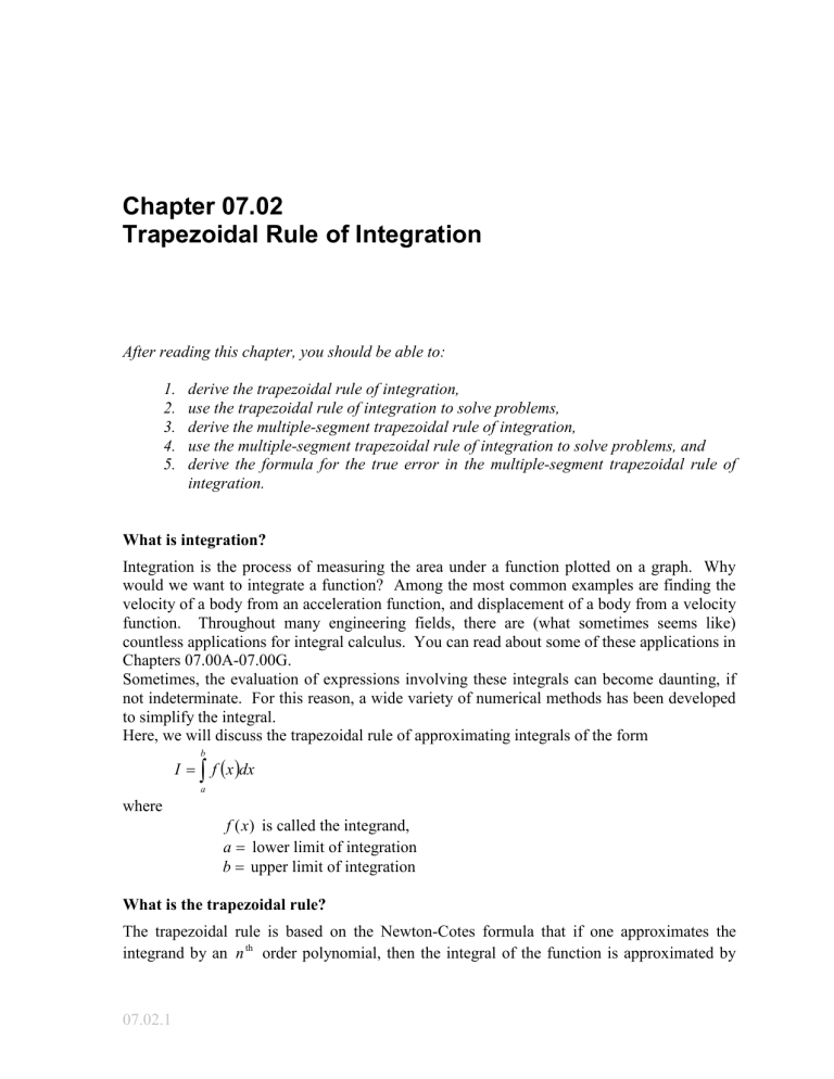 Trapezoidal Rule of Integration: Numerical Methods