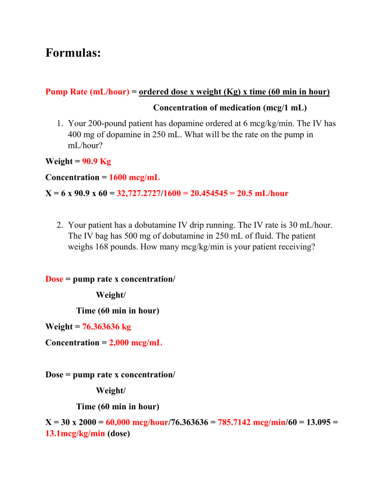 Nursing Medication Math Formulas Nursing Medication Math Formulas