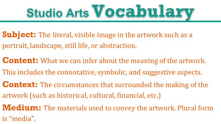 Studio Arts Vocabulary: Key Terms Explained