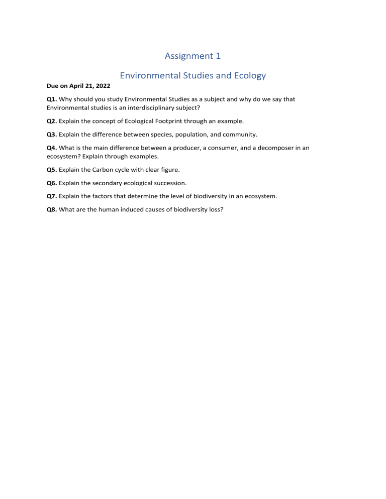 Environmental Studies & Ecology Assignment