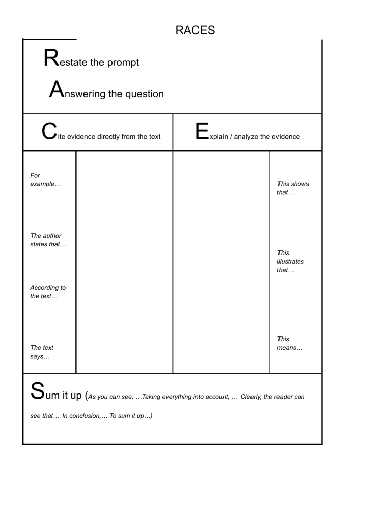 RACES Essay Writing Template: Structure & Analysis