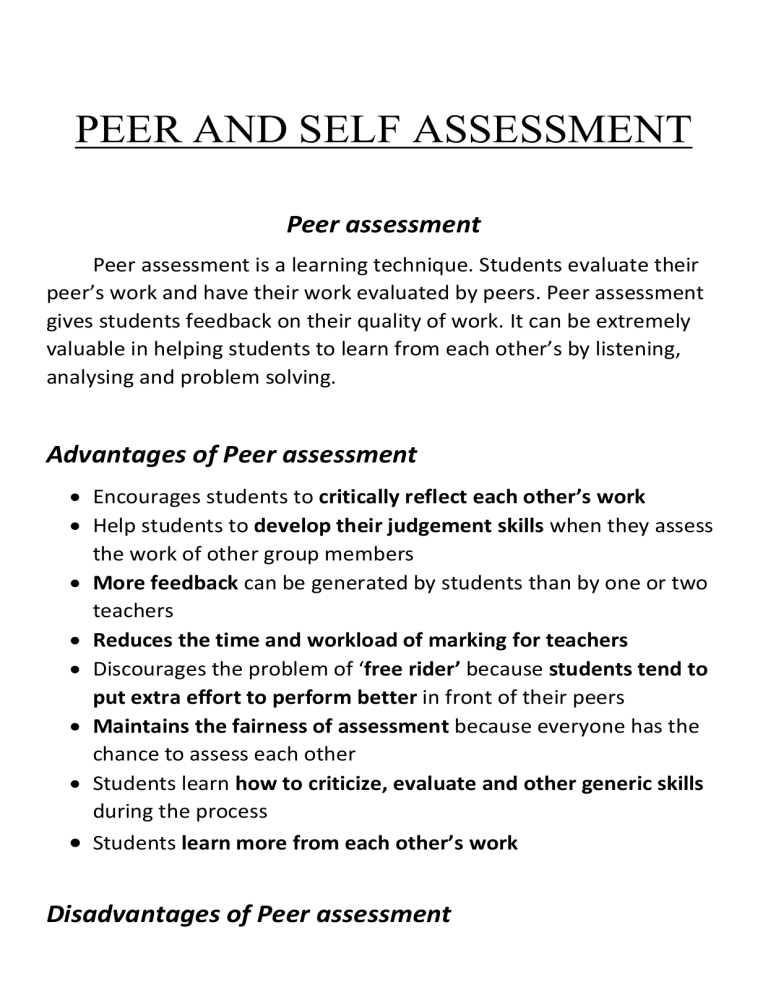 PEER AND SELF ASSESSMENT