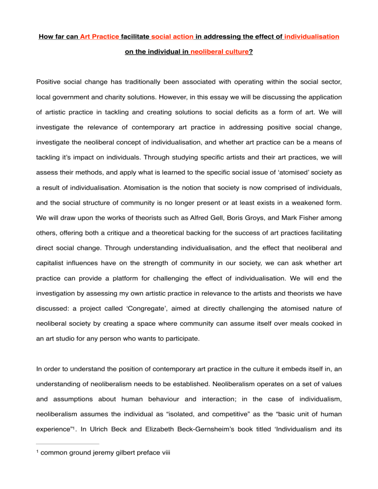 community, and socially engaged contemporary art practice