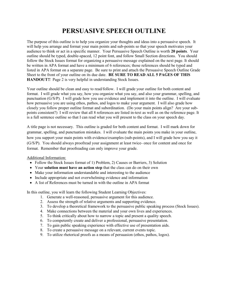 C 103 Persuasive Speech Outline Handout