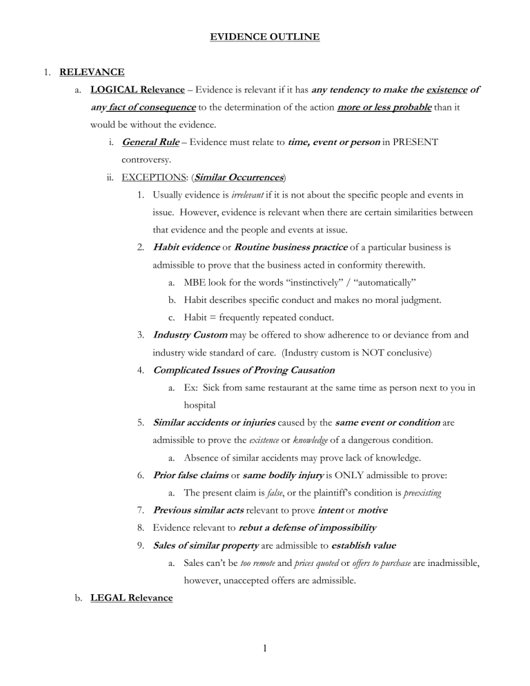 MBE-Evidence outline