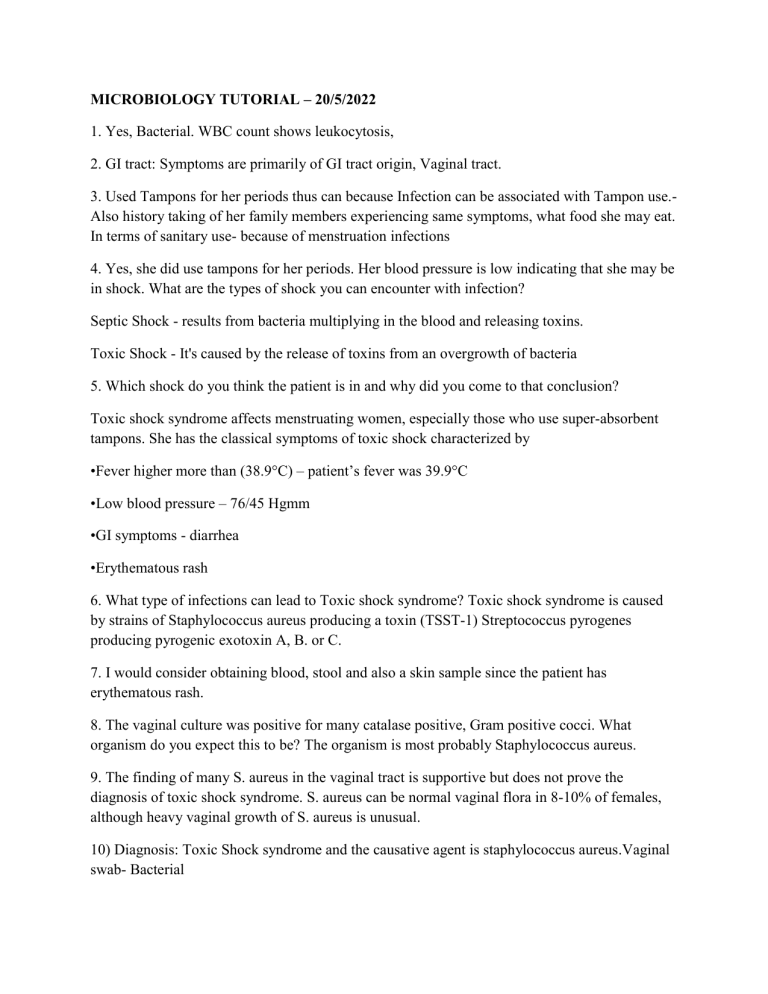 MICROBIOLOGY WEEK 9 TUTORIAL MICROBIOLOGY WEEK 9 TUTORIAL