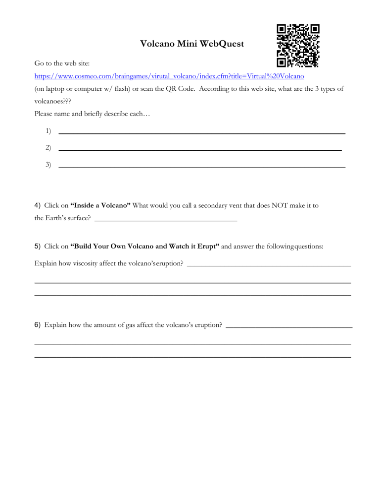 Volcano WebQuest: Types, Structure, and Eruptions