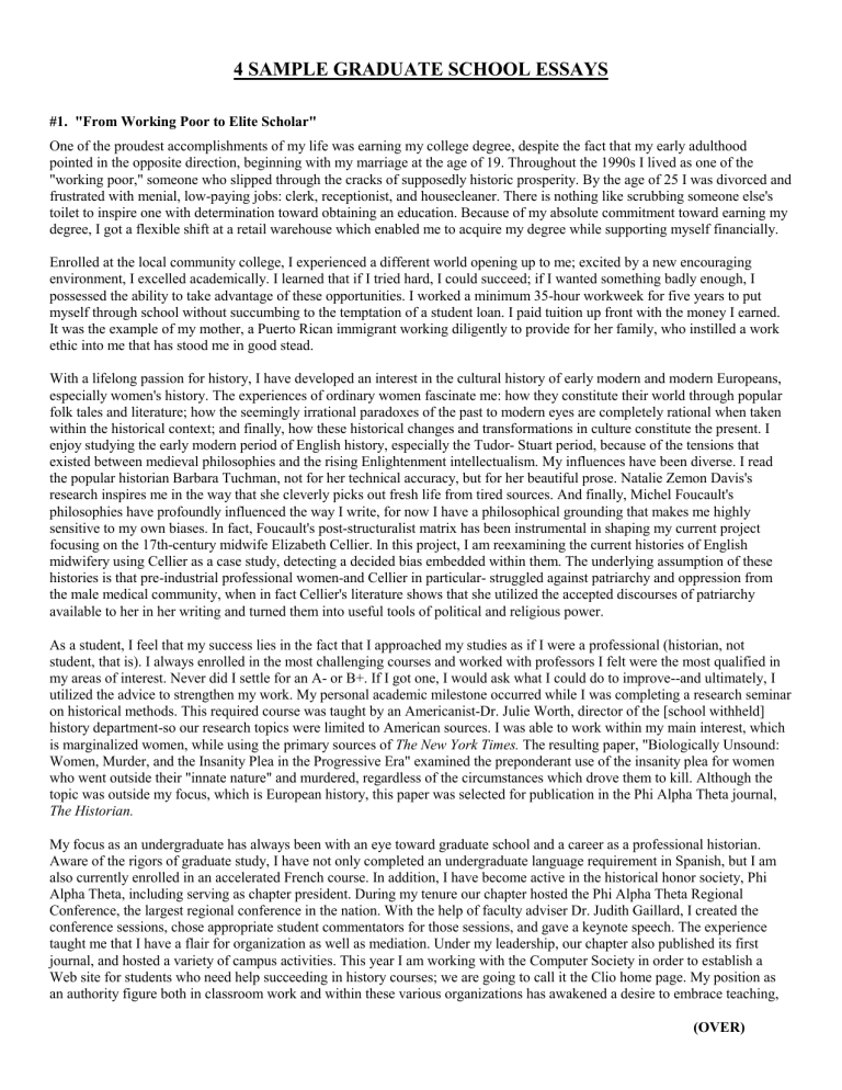 Personal Statement For Graduate School Sample Essay