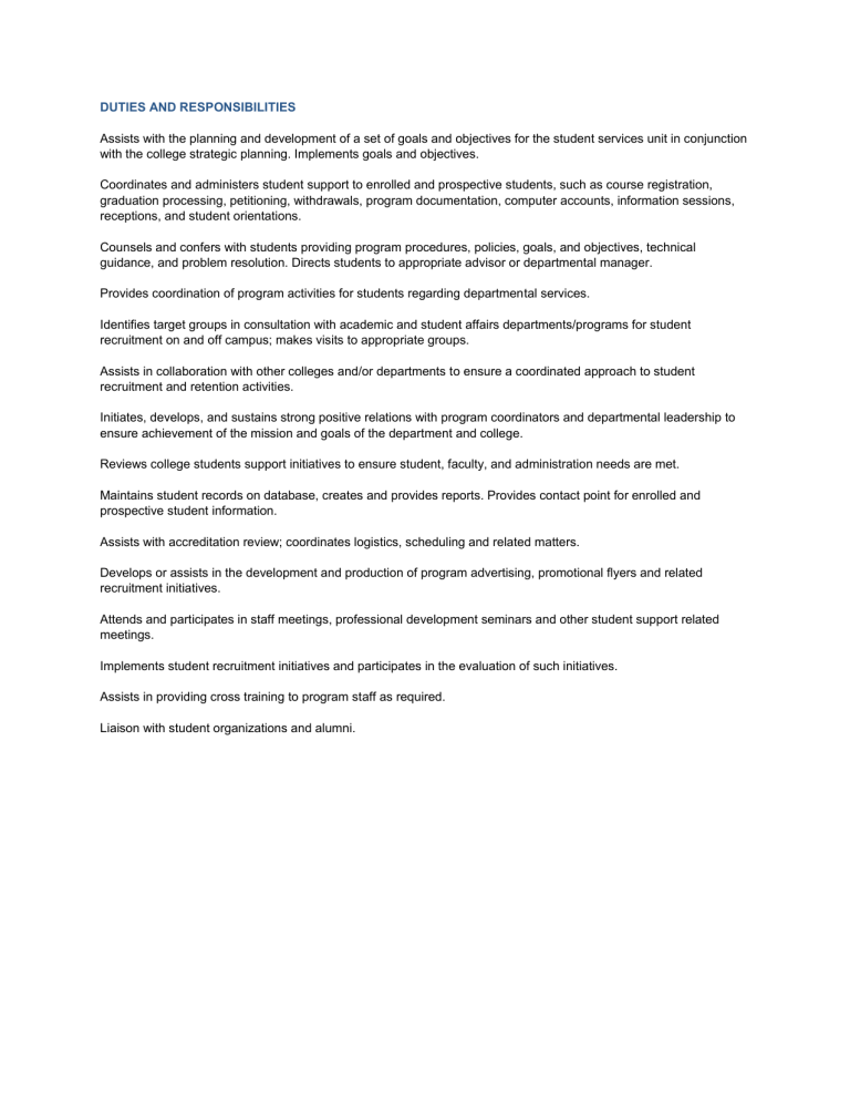 DUTIES AND RESPONSIBILITIES