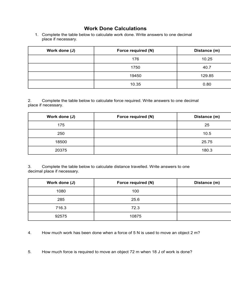 Work Done Calculations
