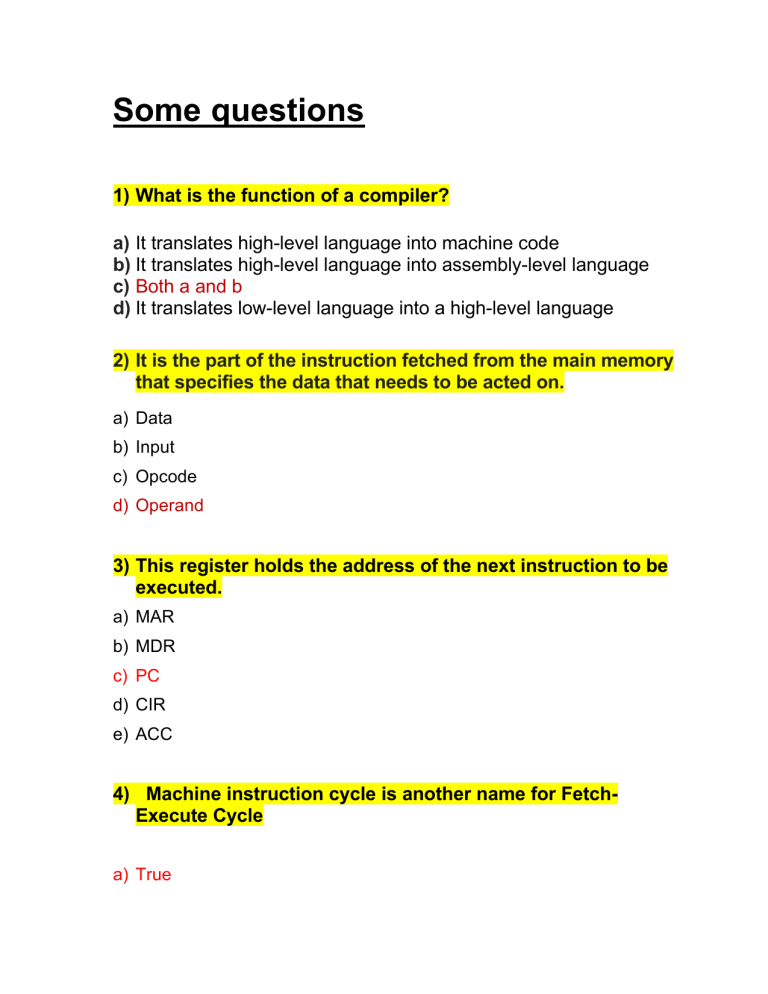 Computer Architecture Exam Questions
