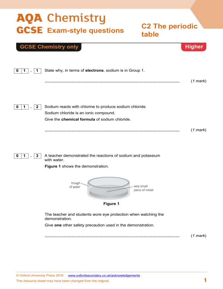 GCSE Chemistry Exam Questions: Periodic Table
