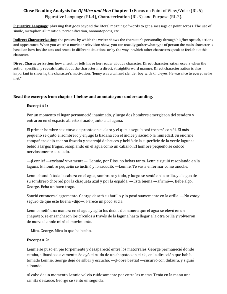 Ch. 1 Close Read OMM- Spanish