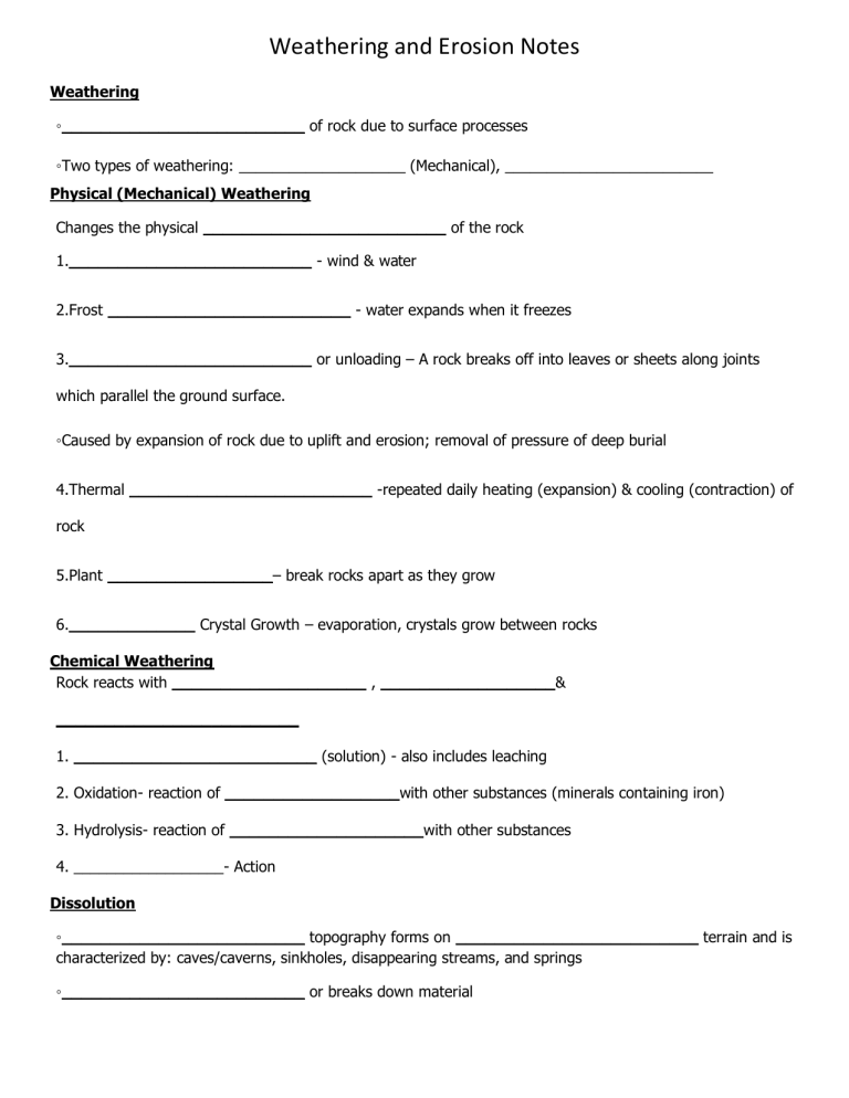 01-Weathering and Erosion Notes