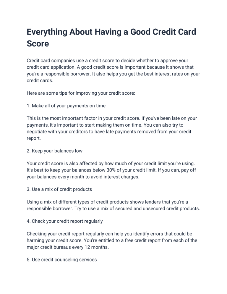 Everything About Having a Good Credit Card Score