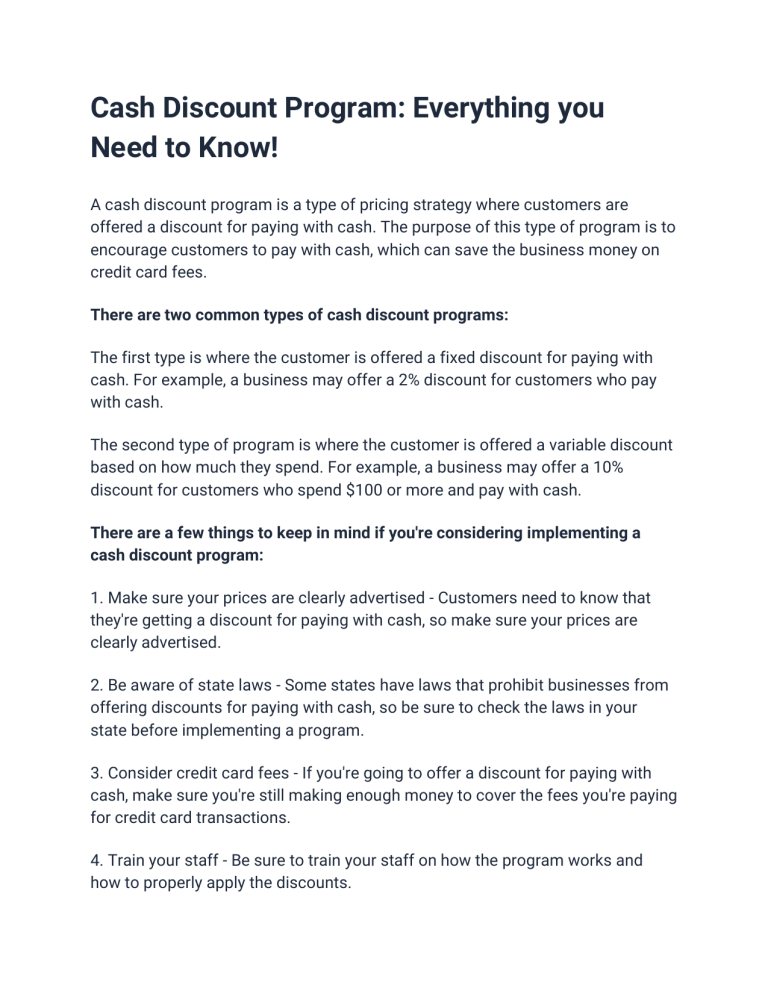 Cash Discount Programs: A Business Guide