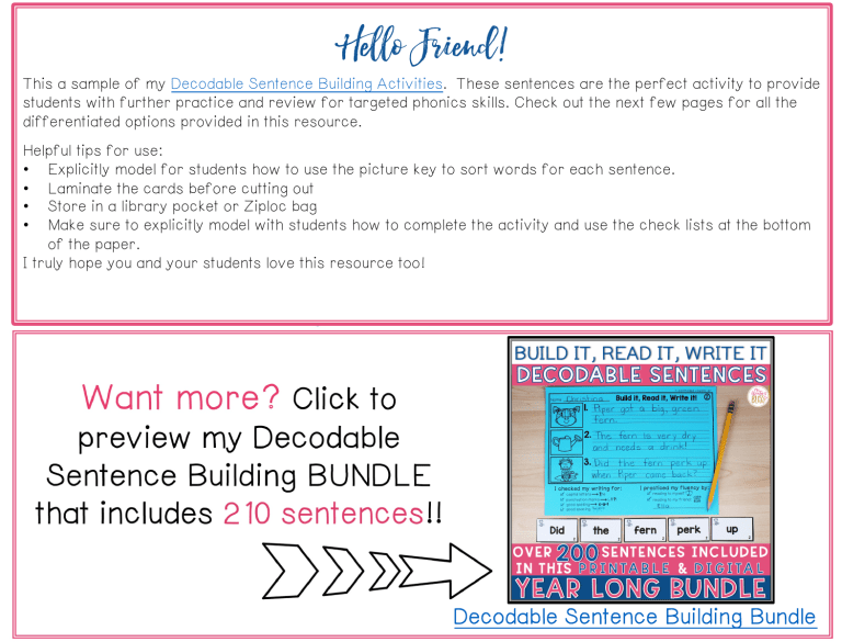 Decodable Sentence Building Worksheet