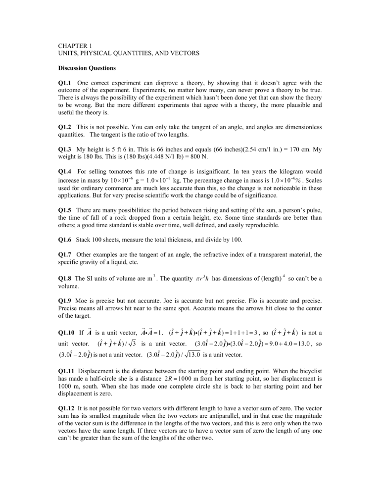 Units, Physical Quantities, and Vectors Textbook Chapter