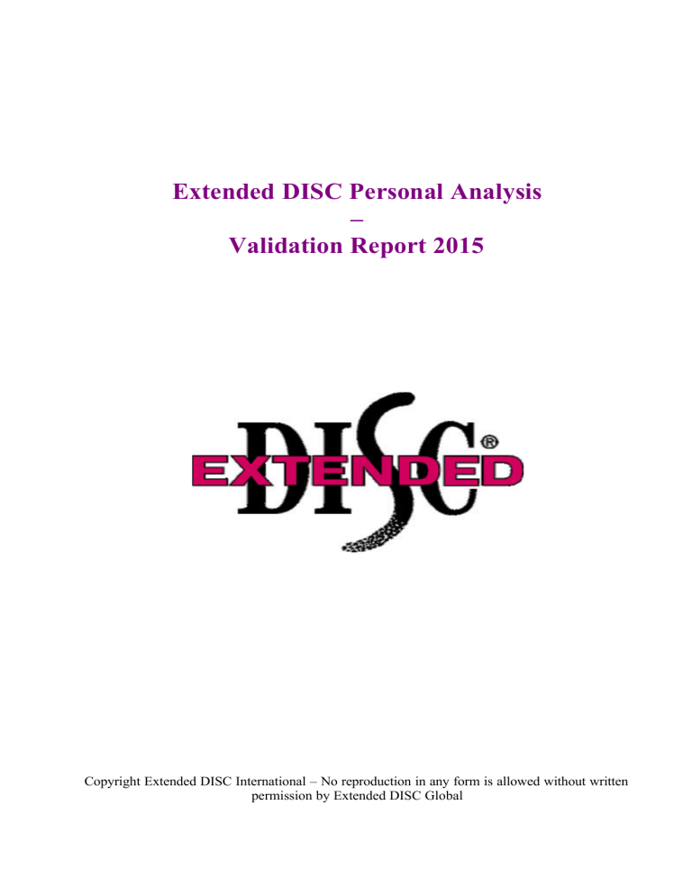 Extended DISC Personal Analysis Validation Report 2015