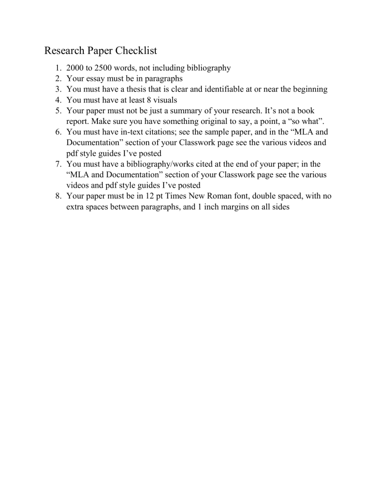 Research Paper Checklist