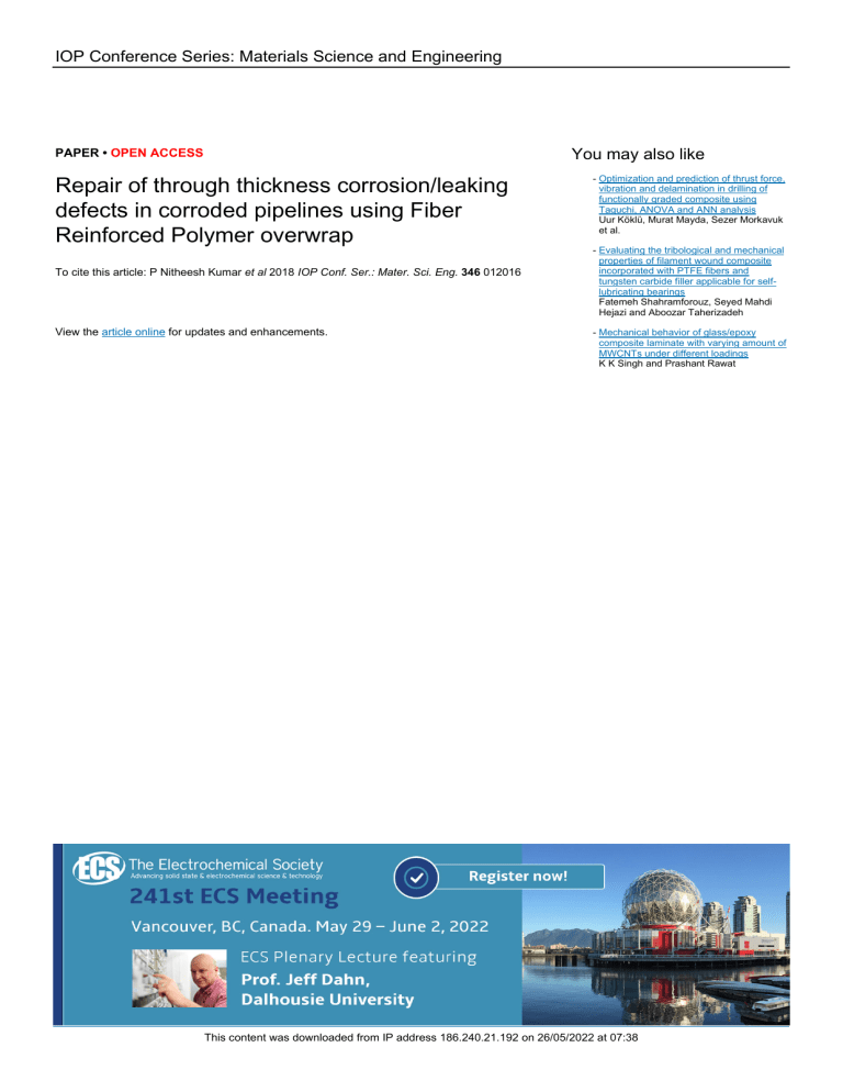 Repair thickness corrosion-leaking defect pipe using FRP