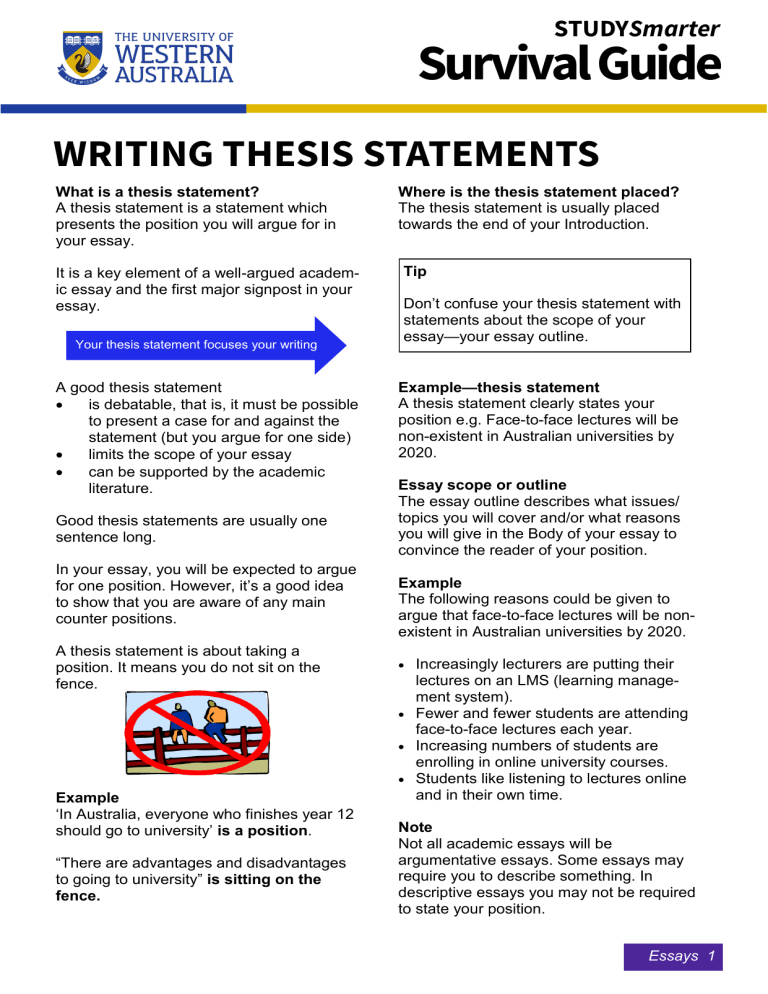 Writing Thesis Statements: A Survival Guide