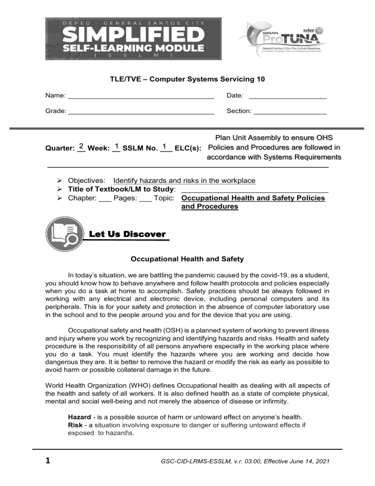OHS in Computer Systems Servicing: Hazards & Risks