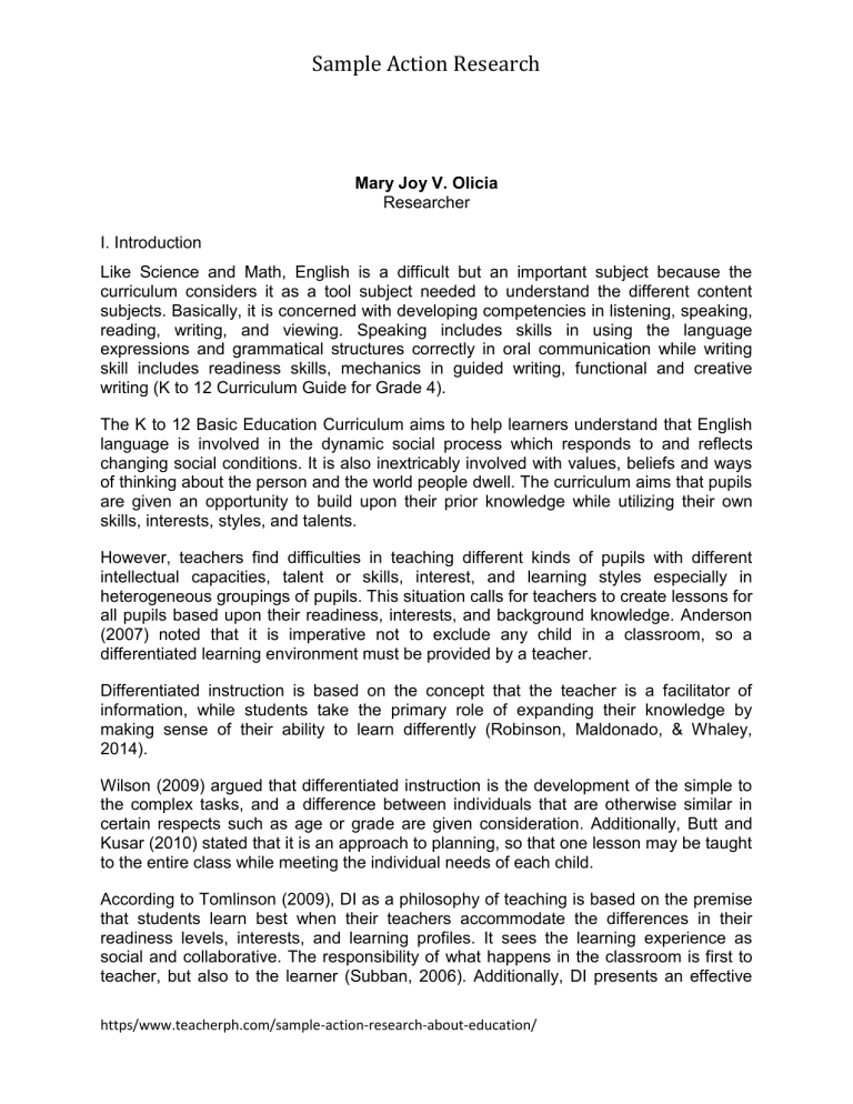 Sample Action Research Report