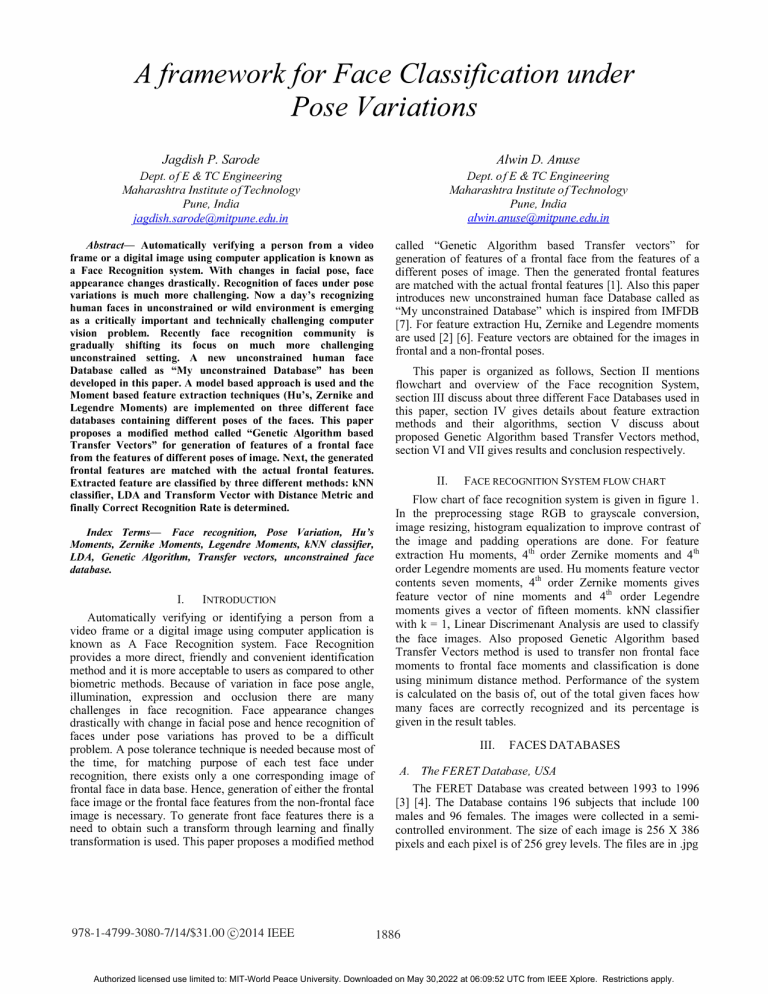 A framework for face classification under pose variations